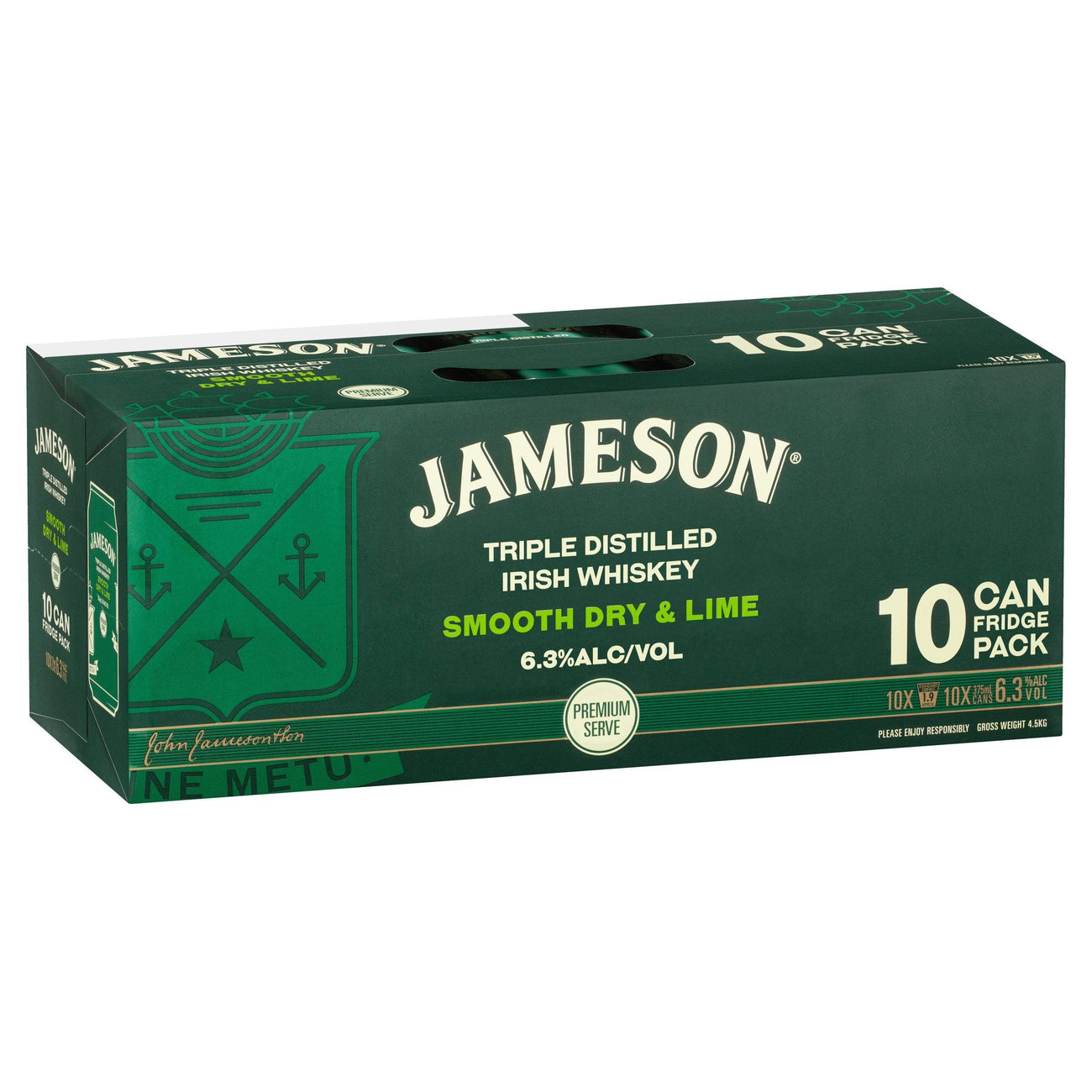 Jameson Irish Whiskey Smooth Dry & Lime 6.3% 10 Pack Can 375mL